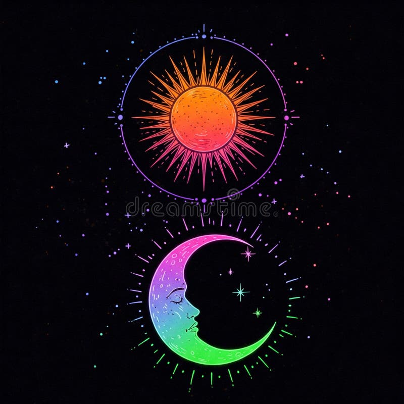 Psychedelic Moon And Sun