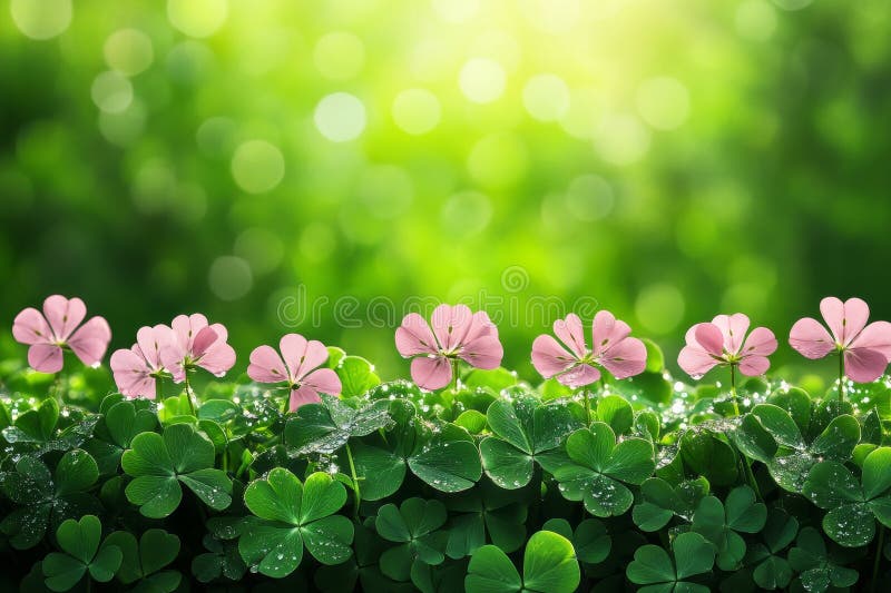 The Image Showcases a Natural Green Spring Scene, Replete with Clover ...