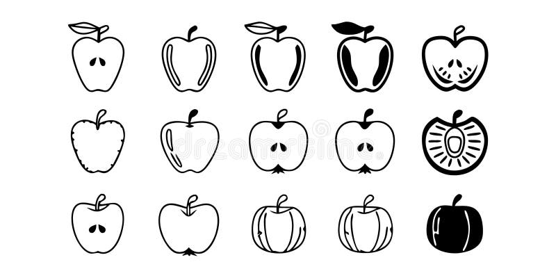Collection of Nine Apple Outlines in Various Styles and Forms on ...