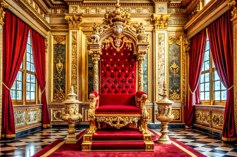 Majestic Royal Throne in Opulent Grand Hall. AI Generative Stock ...