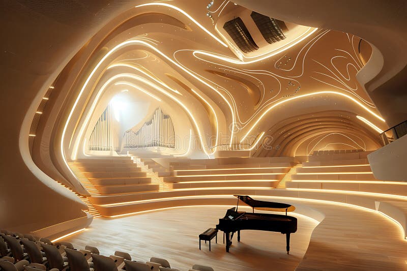 Grand Concert Hall Interior with Piano and Organ Stock Illustration ...