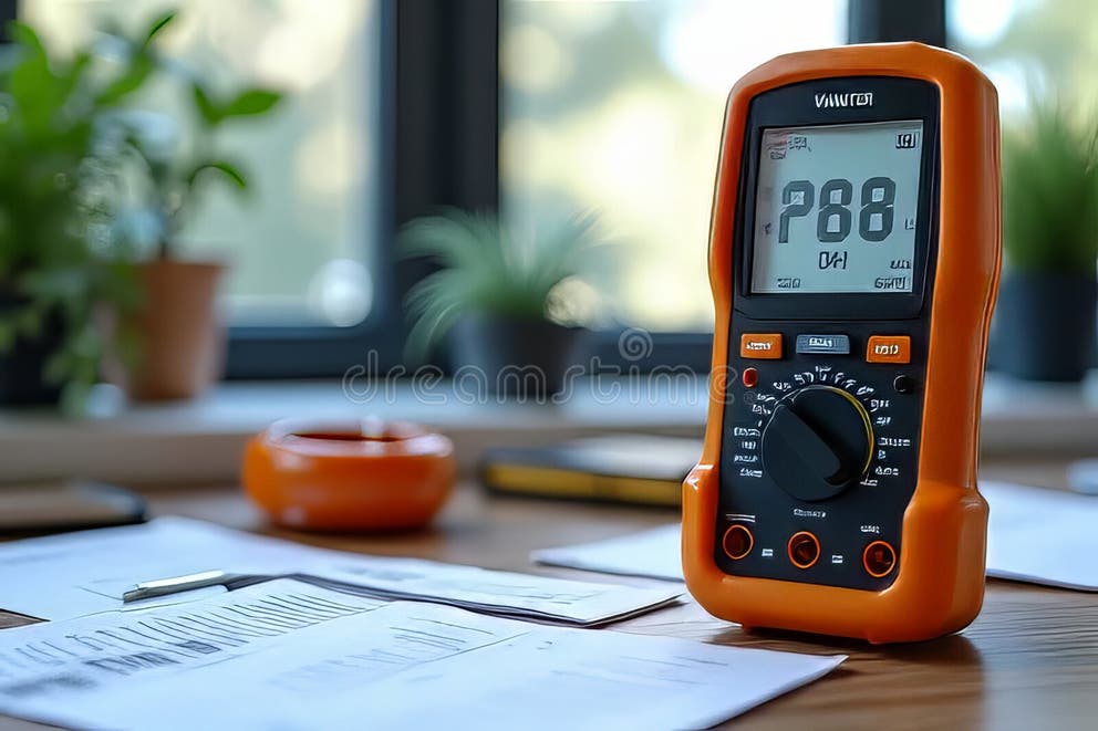 Orange Digital Multimeter on a Desk Ready for Electrical ...