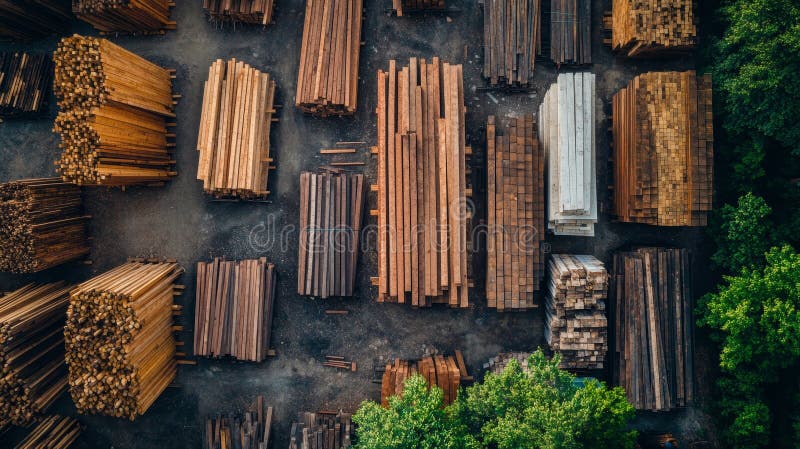 This Image Showcases the Organized Stacks of Lumber in a Timber Yard ...
