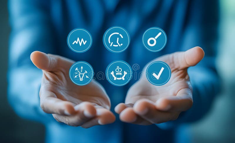 Hands Presenting Modern Business Icons for Innovative Solutions Stock ...