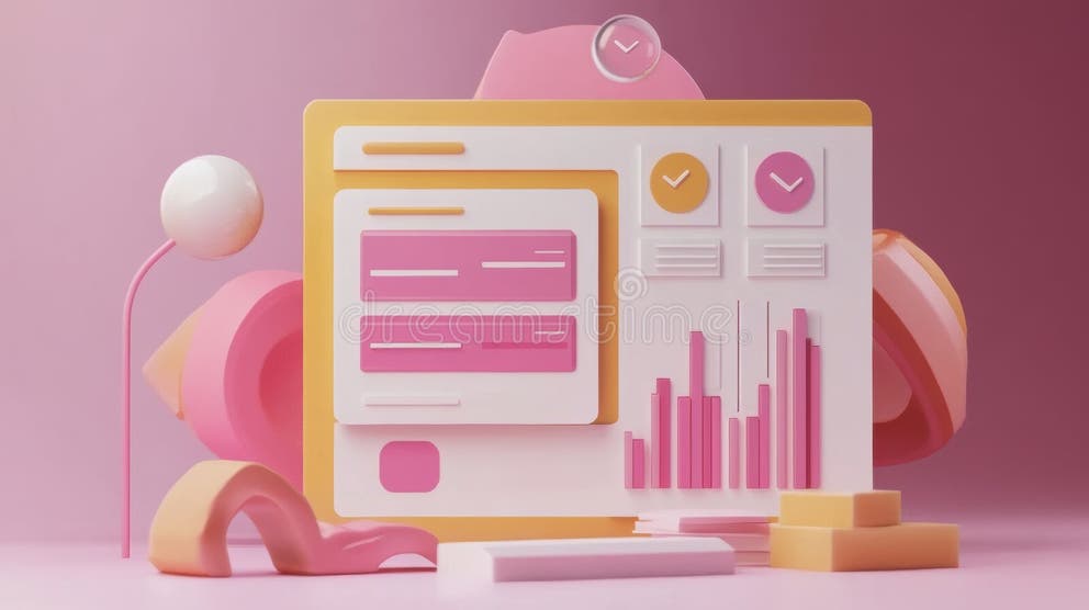 Pink & Yellow 3D UI Design Stock Illustration - Illustration of yellow ...