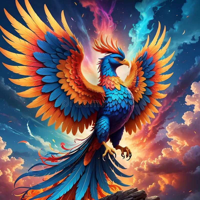 The Image Showcases a Phoenix Soaring through a Brilliant Sky Stock ...