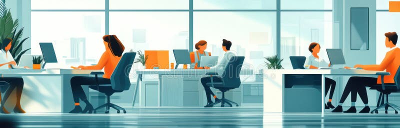 Productive Office Team: Engaged Employees in Modern Workplace Setting ...