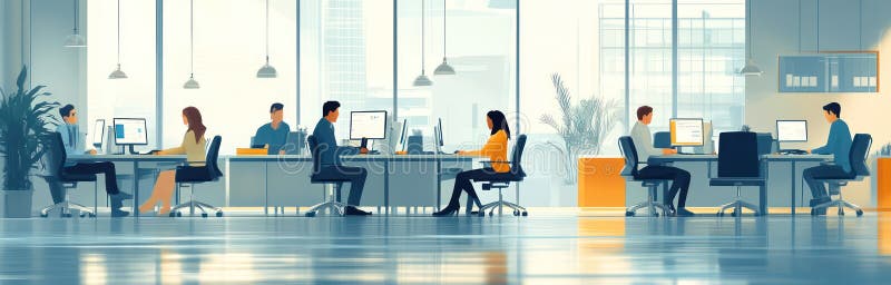 Productive Office Team: Engaged Employees in Modern Workplace Setting ...