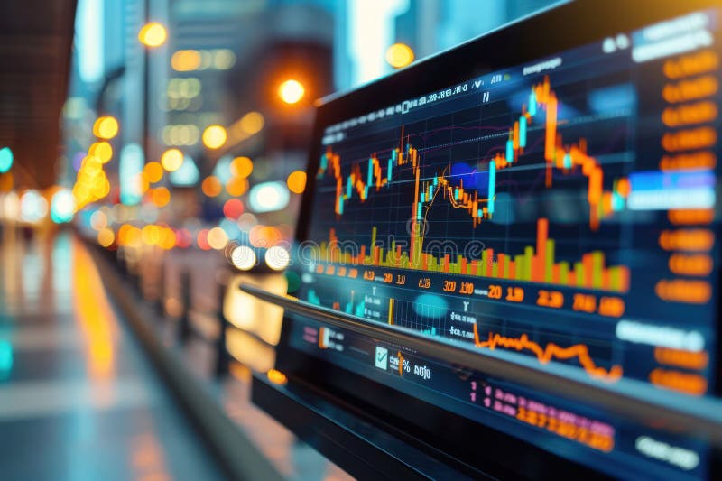 Financial Data Chart Presentation on Screen with Abstract Background ...