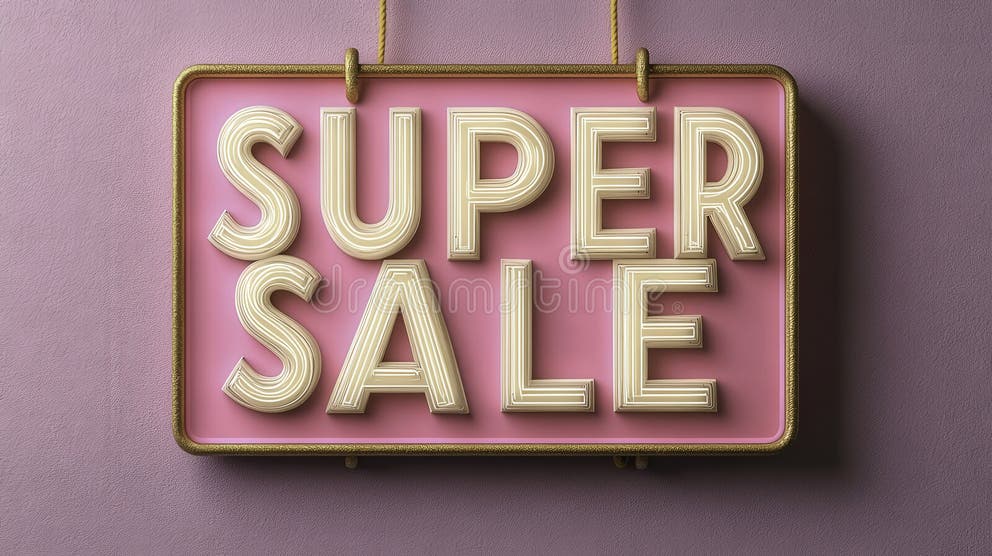 Illuminated Super Sale Sign with a Retro Neon Aesthetic on a Textured ...