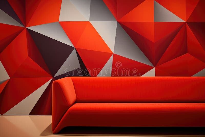 This Image Showcases a Red Couch Placed Against a Crimson Wall ...