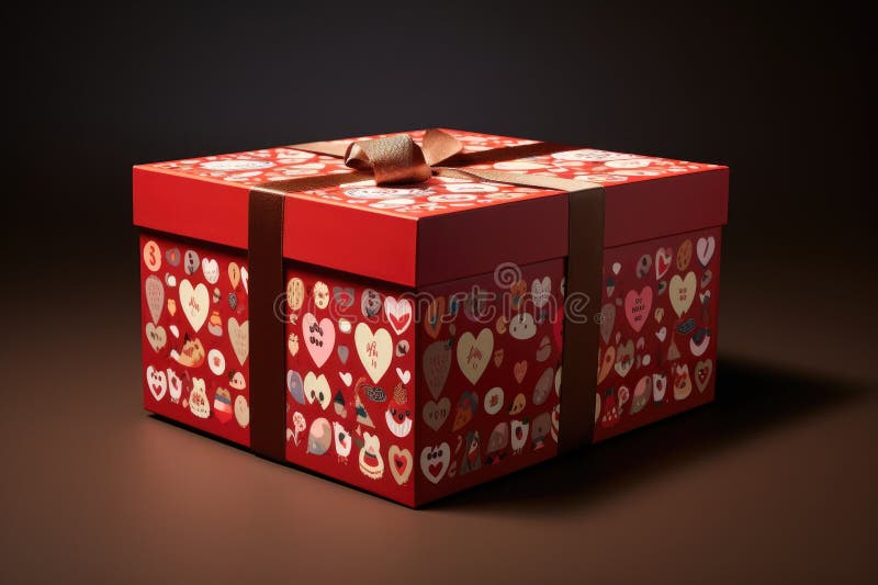 This Image Showcases a Red Gift Box Adorned with Hearts, Making it an ...