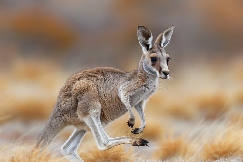 Red Kangaroo Hopping through Grasslands Stock Image - Image of strong ...