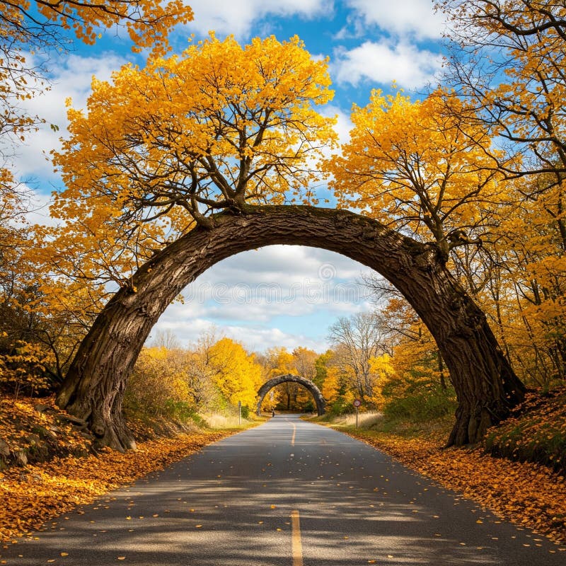 Nature S Gateway: a Tree Bridge in Fall Stock Illustration ...