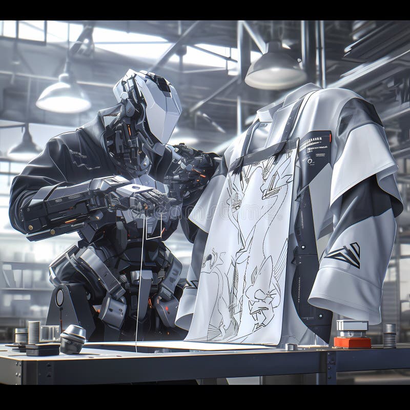 Robot Craftsman Engrossed in Customizing Clothing Stock Illustration ...