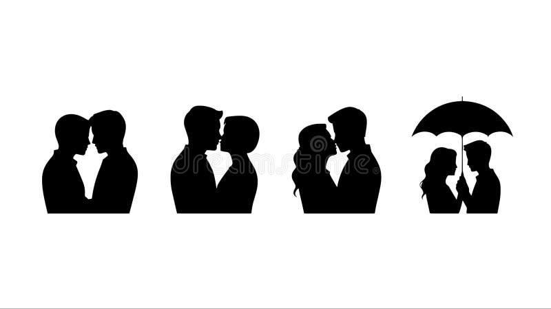 Silhouette Couples Kissing Intimate Romance Love Symbols Stock Vector ...