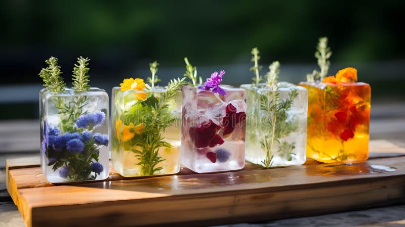 Chilled Botany: Artistic Ice Encasement of Flowers and Herbs Stock ...