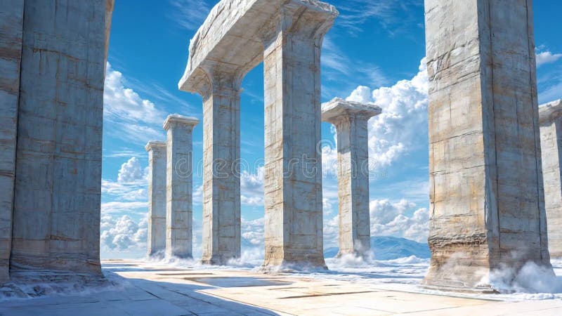 This Image Showcases a Row of Massive, Weathered Stone Pillars Standing ...