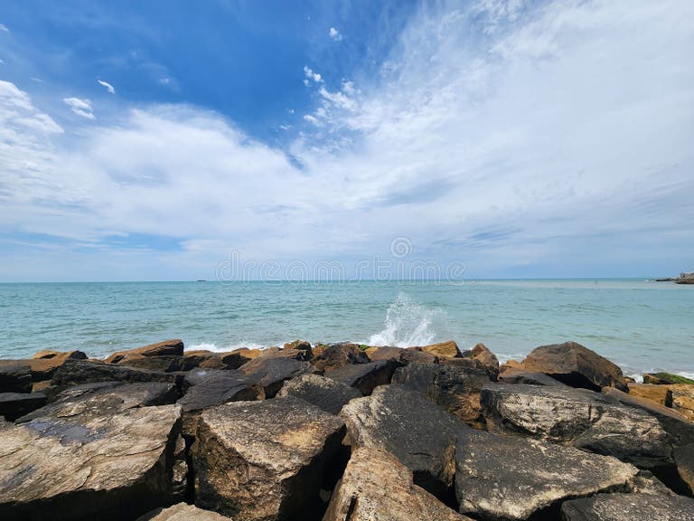 Jagged Coastal Rocks Touching Ocean Waves - Buenos Aires Stock Photo ...
