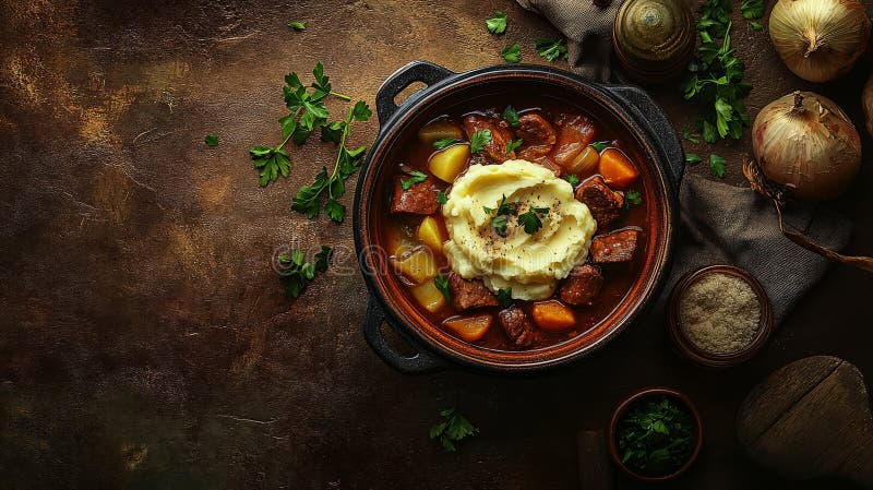 Hearty Rustic Irish Stew Flat Lay Stock Illustration - Illustration of ...