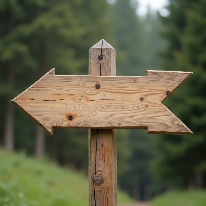 Rustic Wooden Arrow Sign in Forest Setting. Stock Illustration ...