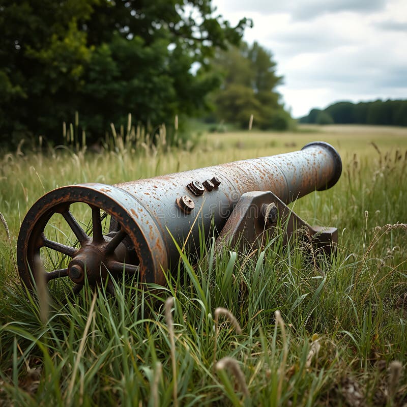 A Rusty Iron Cannon Lying Abandoned in a Grassy Field Stock ...