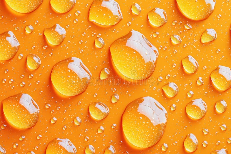 Seamless Pattern of Water Droplets on Vibrant Orange Background ...