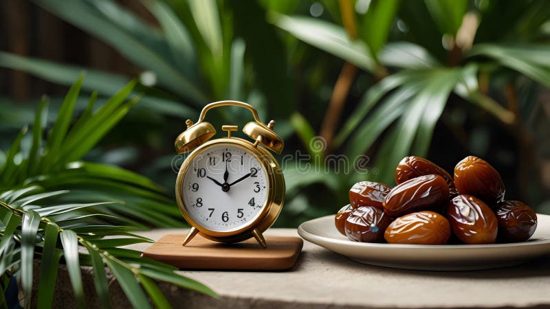 Ai Generated Image of Traditional Fasting Food with Classic Clock Stock ...