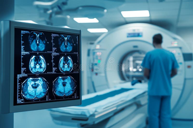 X-ray Images in MRI Control Room Stock Illustration - Illustration of ...