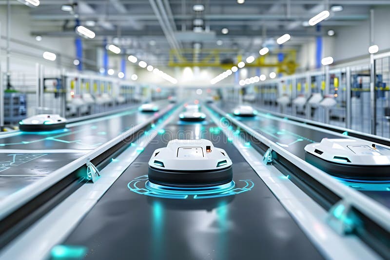 Automated Guided Vehicles (AGVs) in a Futuristic Factory Setting Stock ...