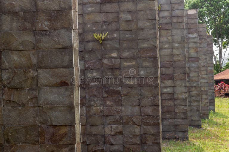 Stone Wall Pillars in Outdoor Garden Setting Stock Photo - Image of ...
