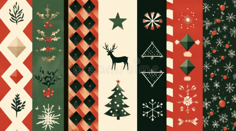 Festive Christmas-themed Horizontal Stripes with Intricate Geometric ...