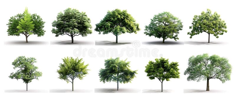 Set of Different Green Trees Isolated on White Background Stock ...