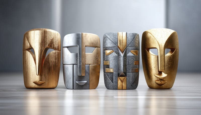 The Image Showcases a Set of Four Stylized Faces, Each Exhibiting a ...