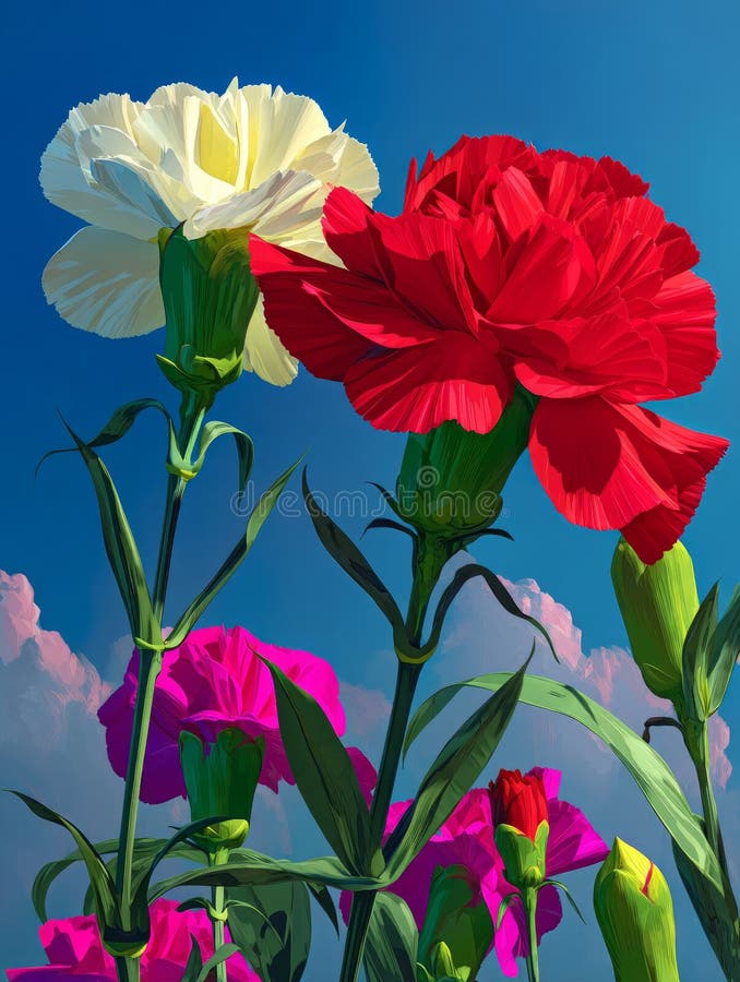 Carnations Against a Cloudy Sky Stock Illustration - Illustration of ...