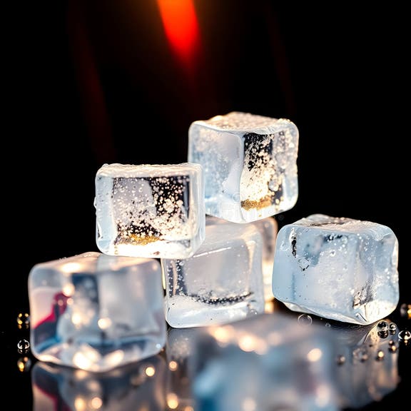 Chilled Ice Cubes on Reflective Surface, Close-Up View Stock ...
