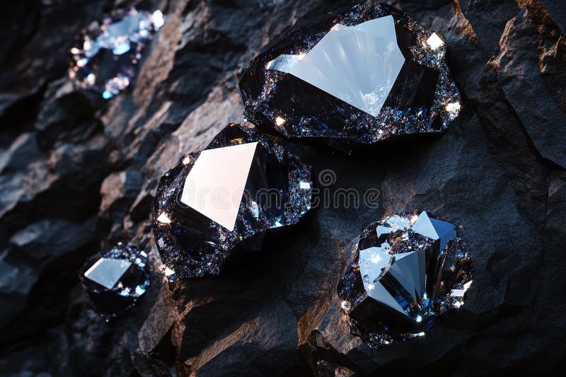 Shiny Natural Black Diamonds Embedded in Dark Rocky Surface with ...