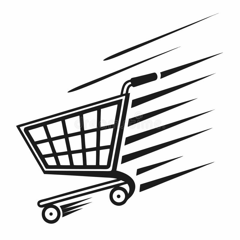 Fast Shopping Cart Silhouette Illustration Stock Vector - Illustration ...