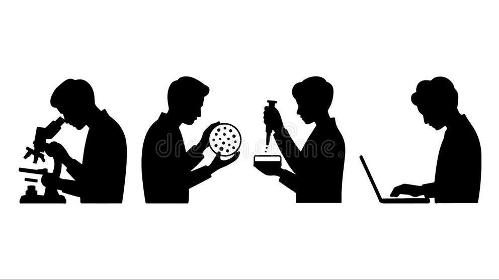 Scientist Silhouettes Using Microscope Petri Dish Pipette Laptop ...