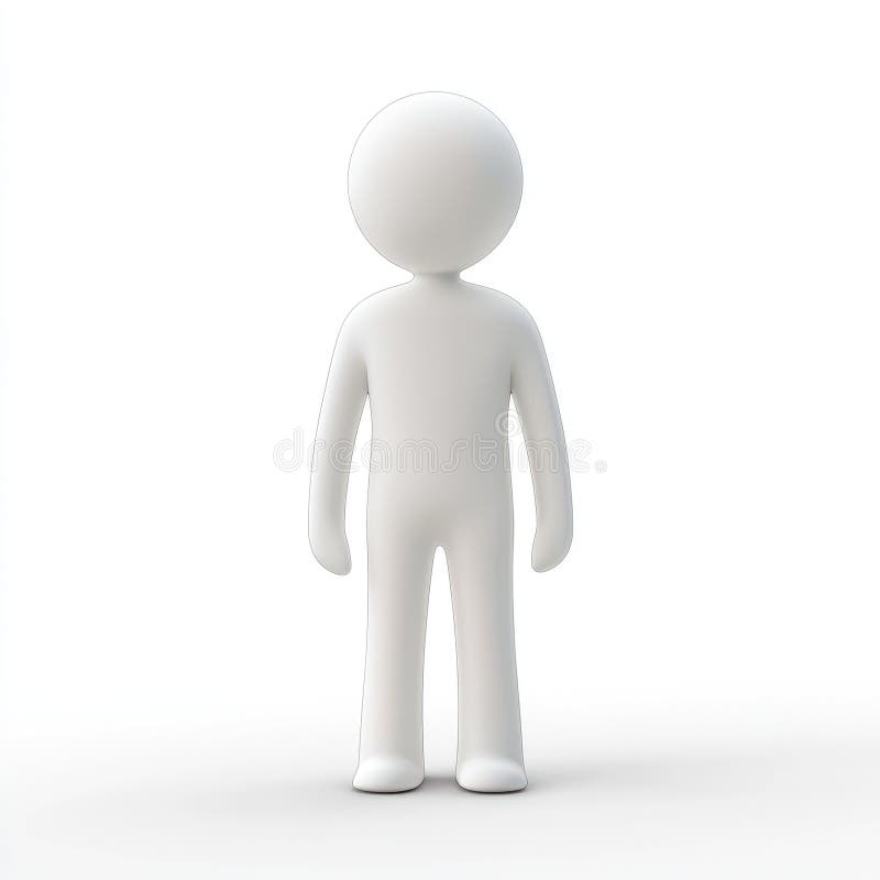 Simple 3D White Human Figure Standing Isolated on White Background ...