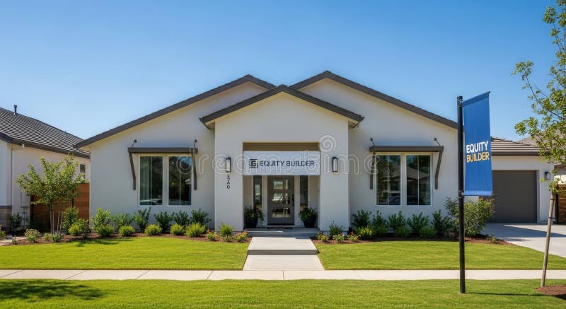 Equity Builder Model Home with Manicured Lawn Stock Illustration ...