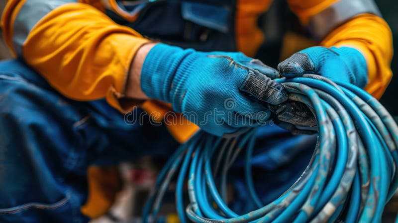 Skilled Electrician Installing Wiring with Tools on Construction Site ...
