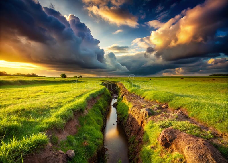 Efficient Trench Drainage System Installed in a Lush Grassy Area Under ...