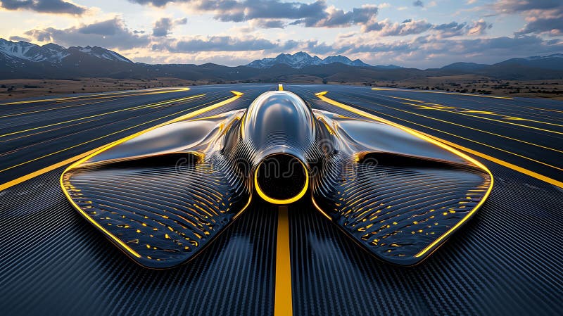 Futuristic Composite Wing Structure on Runway Stock Illustration ...