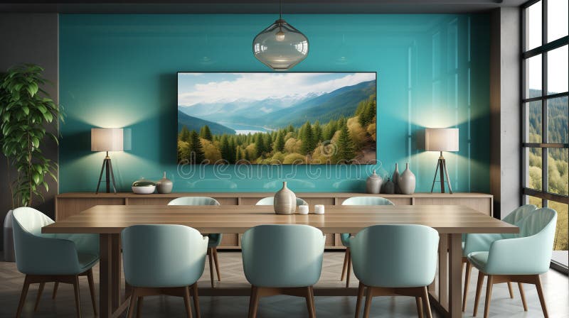 Conference Room with Blank, Empty TV Screen. Monitor Mock Up. Business ...