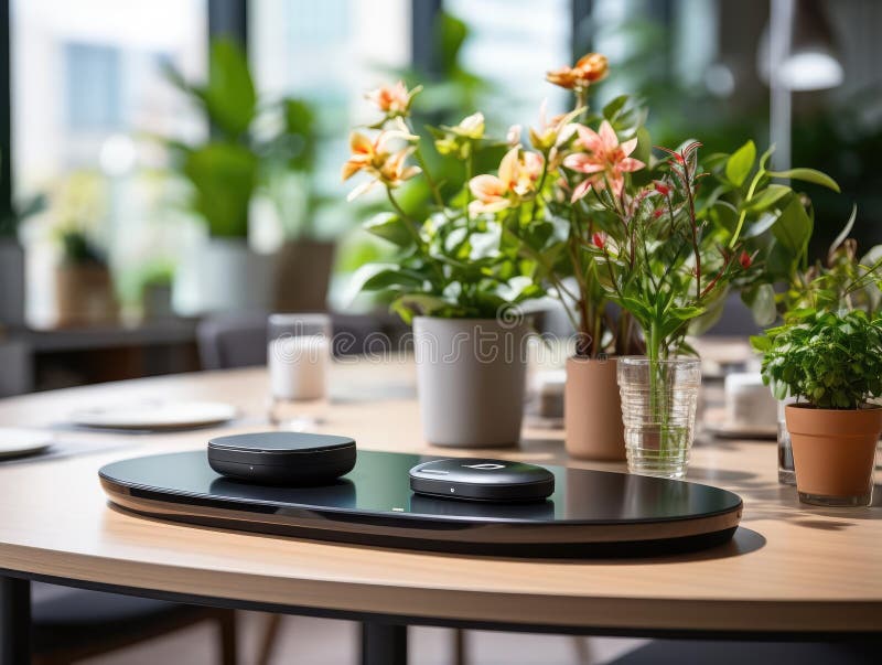 Seamless Wireless Charging Table in Modern Office Stock Illustration ...