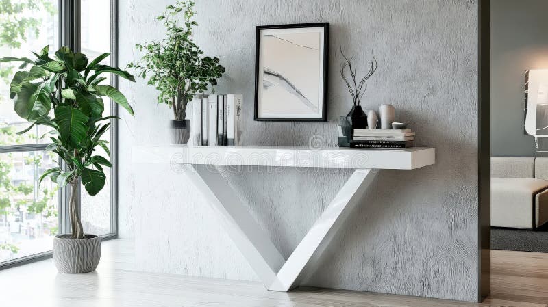Modern White Console Table with V-Shaped Legs for Entryway or Living ...