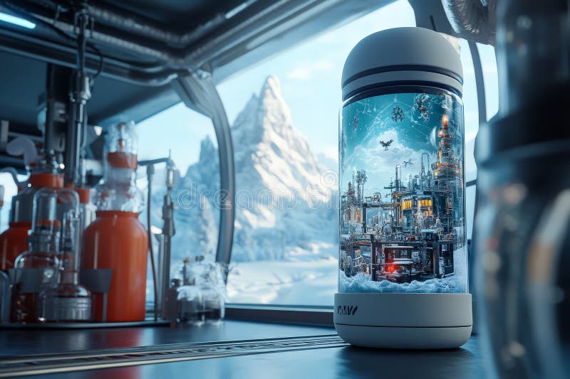 Futuristic Thermos with Winter Laboratory Scene Stock Illustration ...