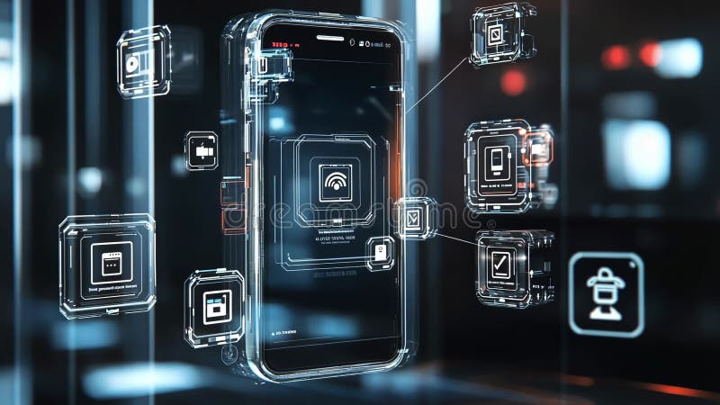 The Image Showcases a Smartphone Surrounded by Floating Translucent ...