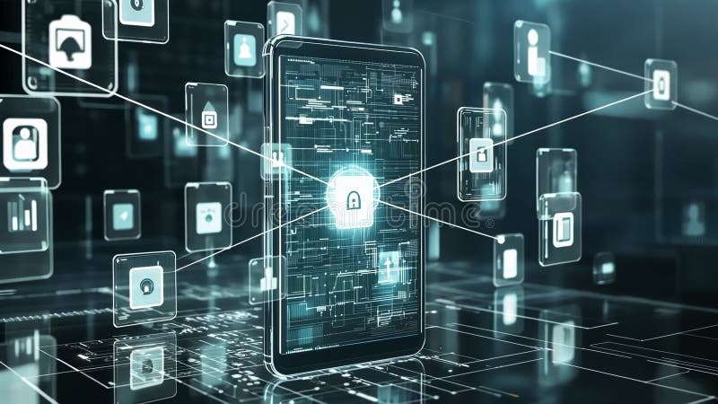 The Image Showcases a Smartphone Surrounded by Floating Translucent ...